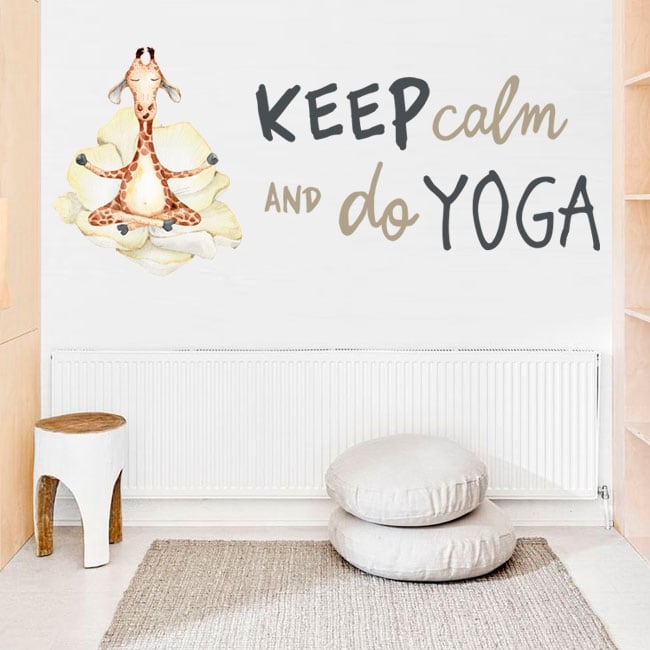 🥇 Vinilos y pegatinas jirafa con frase en inglés keep calm yoga 🥇